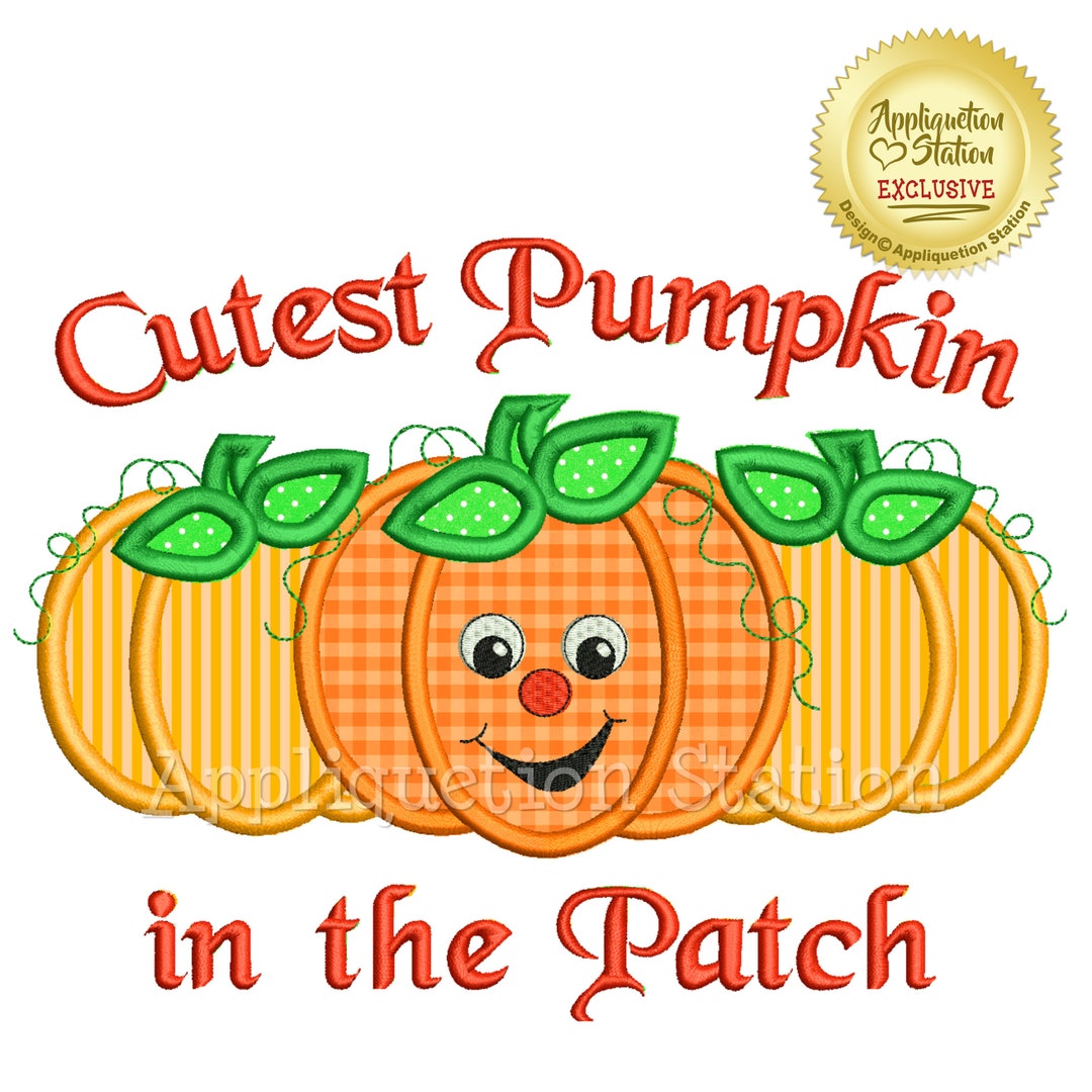 Cutest Pumpkin in the Patch Applique Machine Embroidery Design Orange ...