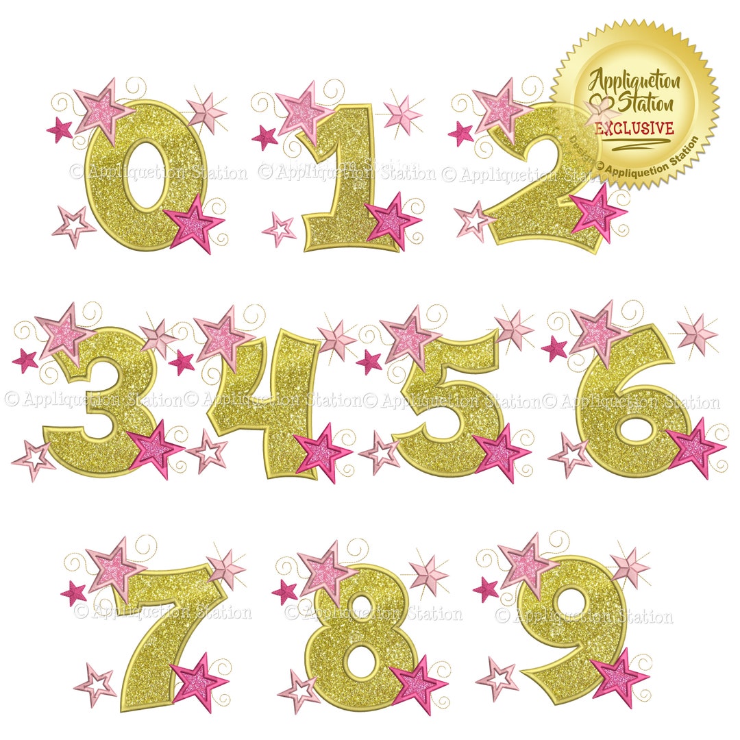 BX Star Numbers Set Birthday Applique Machine Embroidery Design 1,2,3,4 ...