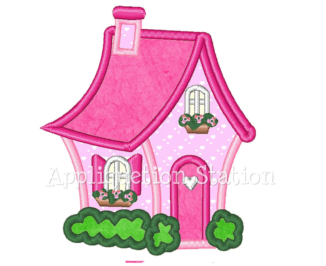 Charming Cottage House Applique Machine Embroidery Design Pink Villa ...
