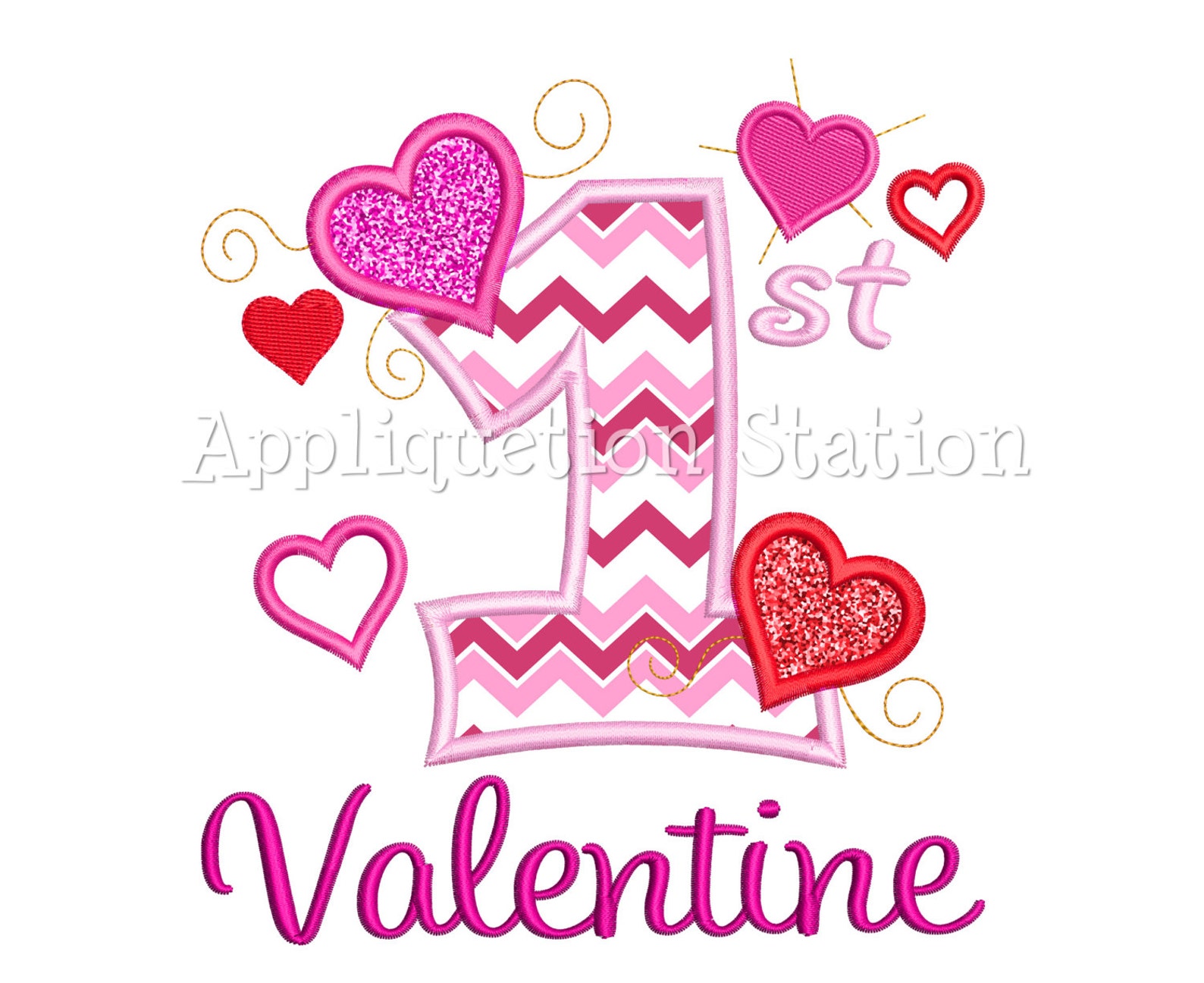 1st Valentine Number One Hearts Applique Machine Embroidery | Etsy