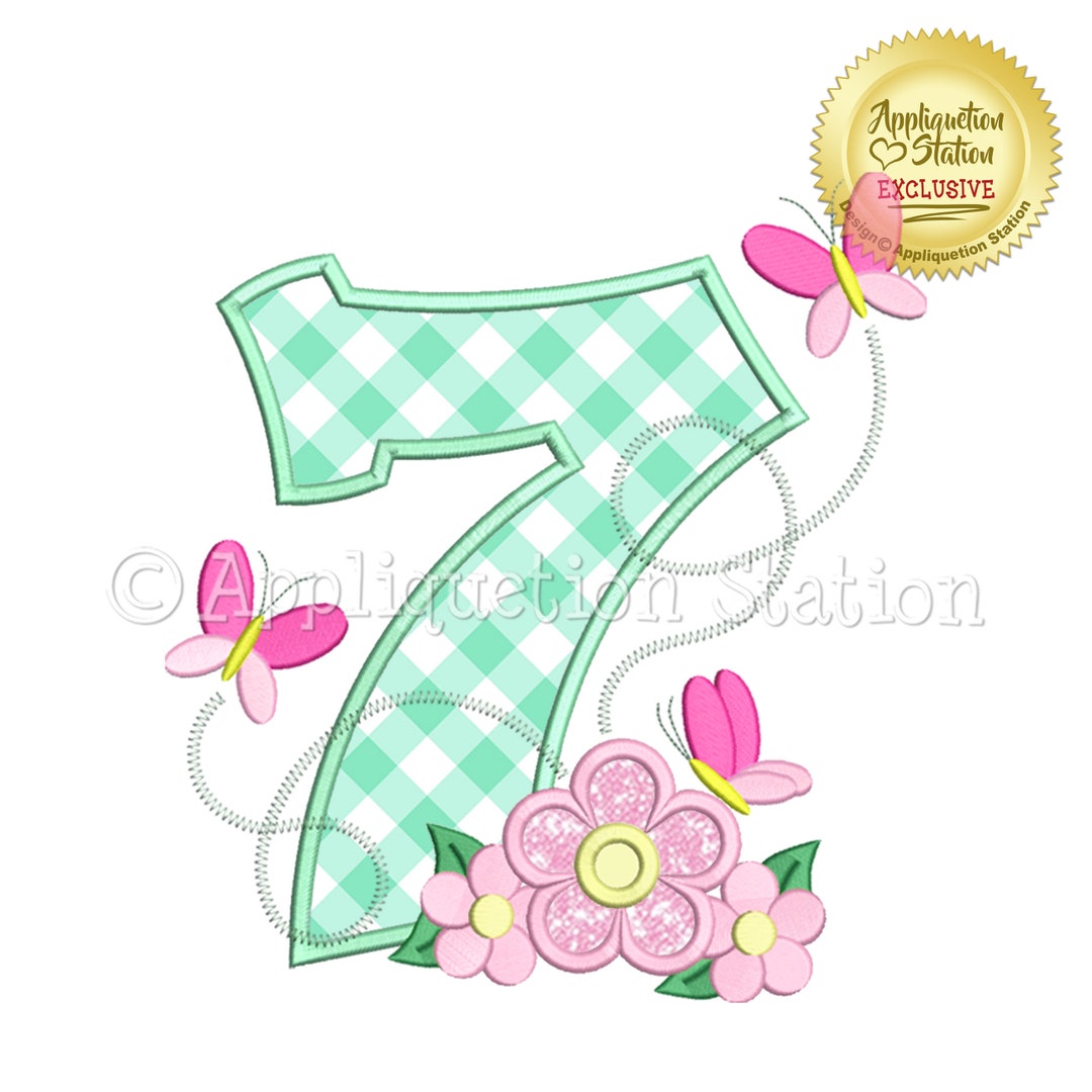Butterfly Number 7 Applique Machine Embroidery Design Birthday Seven ...