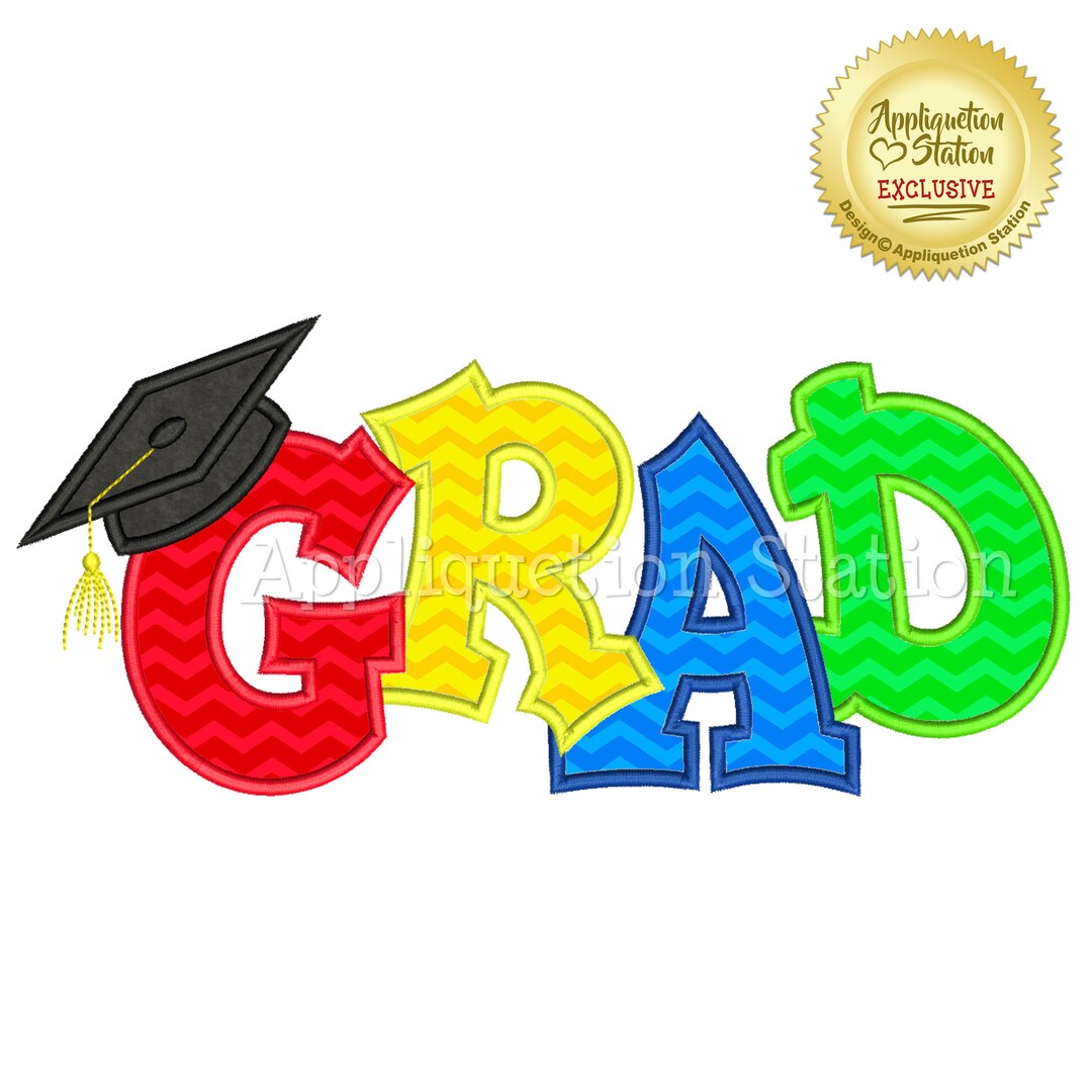 Grad Graduate Applique Machine Embroidery Design Graduation Cap Saying ...