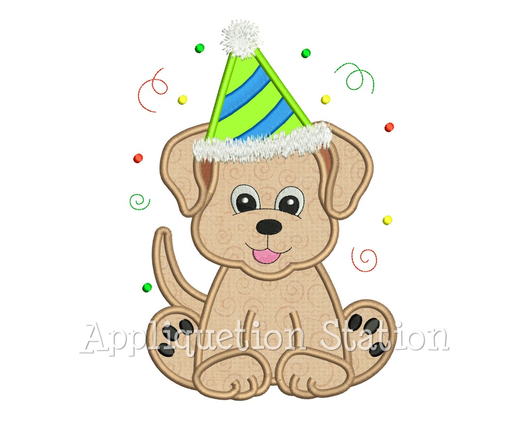 Cute Labrador Puppy Party Hat Applique Machine Embroidery Design ...