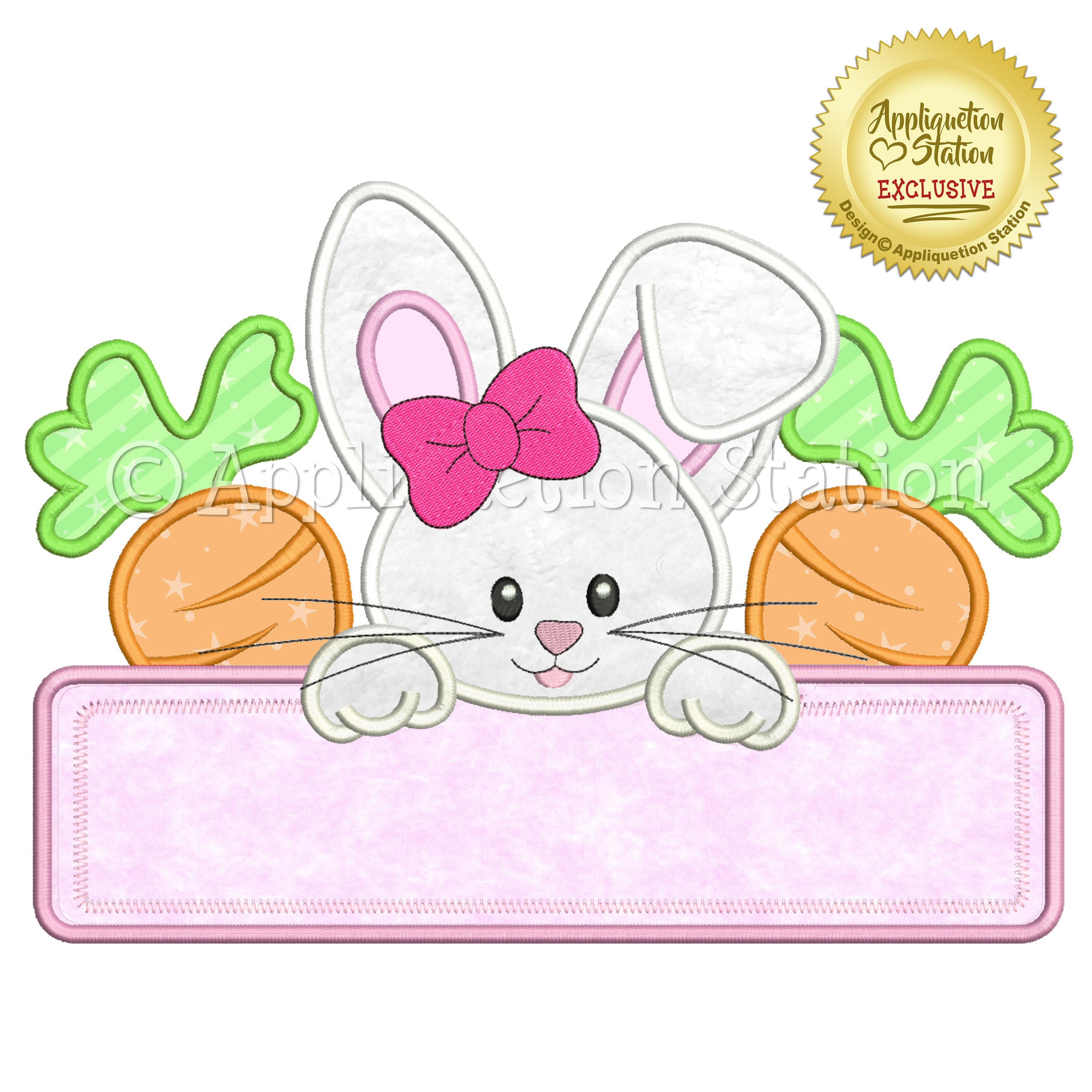 Bunny Name Plate Girl Applique Machine Embroidery Design Easter Happy ...