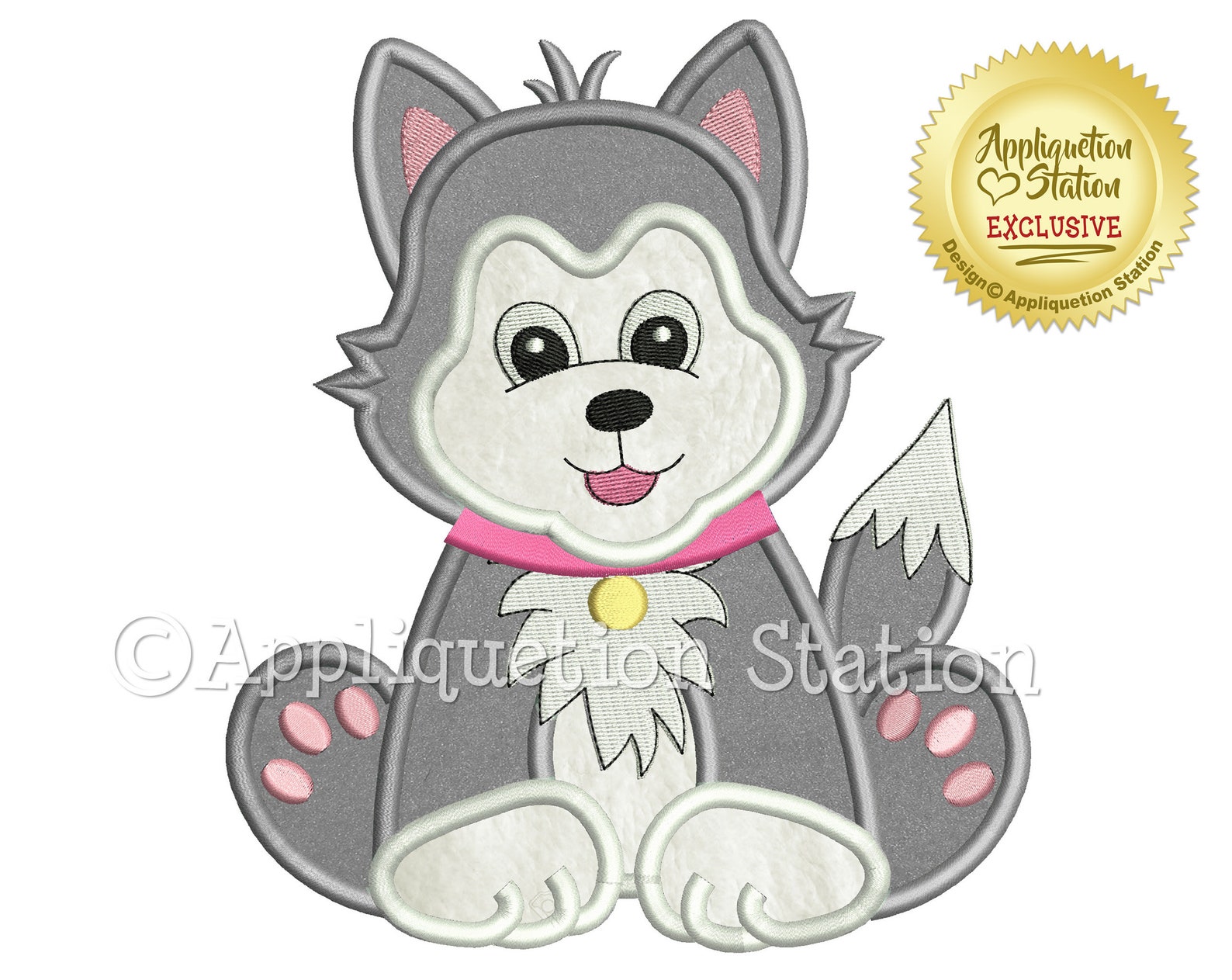 Applique Husky Machine Embroidery Design Cute Baby Puppy Dog - Etsy