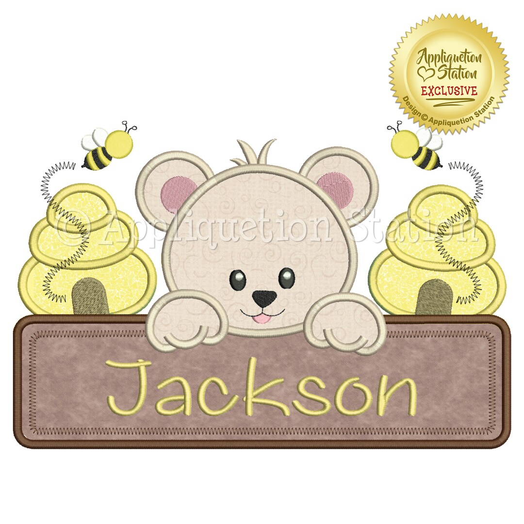 Bear Name Plate Boy Applique Machine Embroidery Design Baby Teddy Honey ...