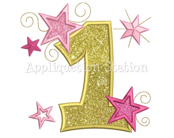 Number One Split Design 1st Birthday Applique Machine | Etsy
