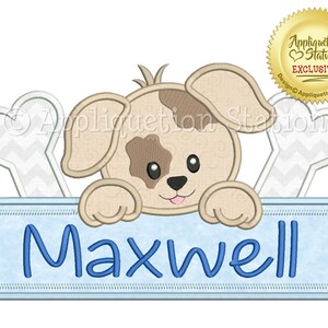 Puppy Name Plate Boy Applique Machine Embroidery Design Baby Dog Bone ...