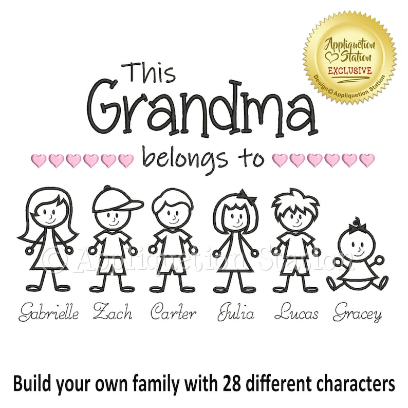 Grandma Belongs to Stick Figure Family Machine Embroidery Design Build ...