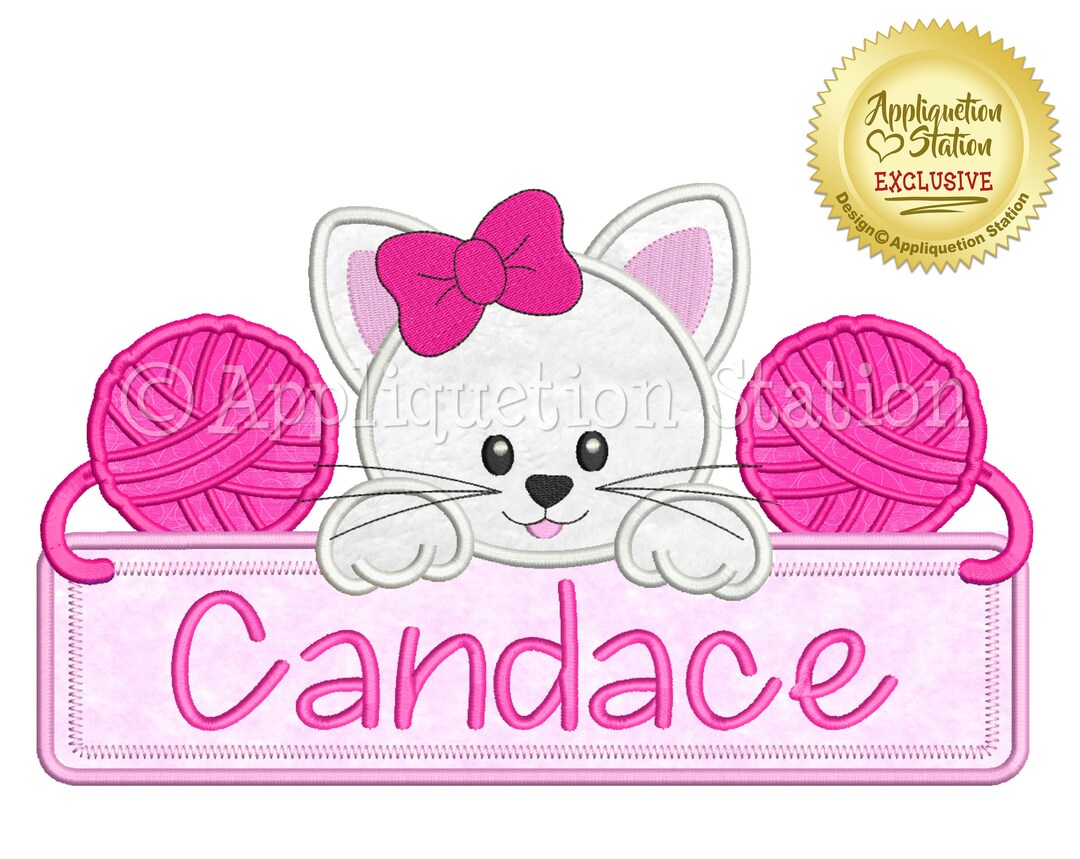 Kitten Name Plate Girl Applique Machine Embroidery Design Baby Cat Yarn ...