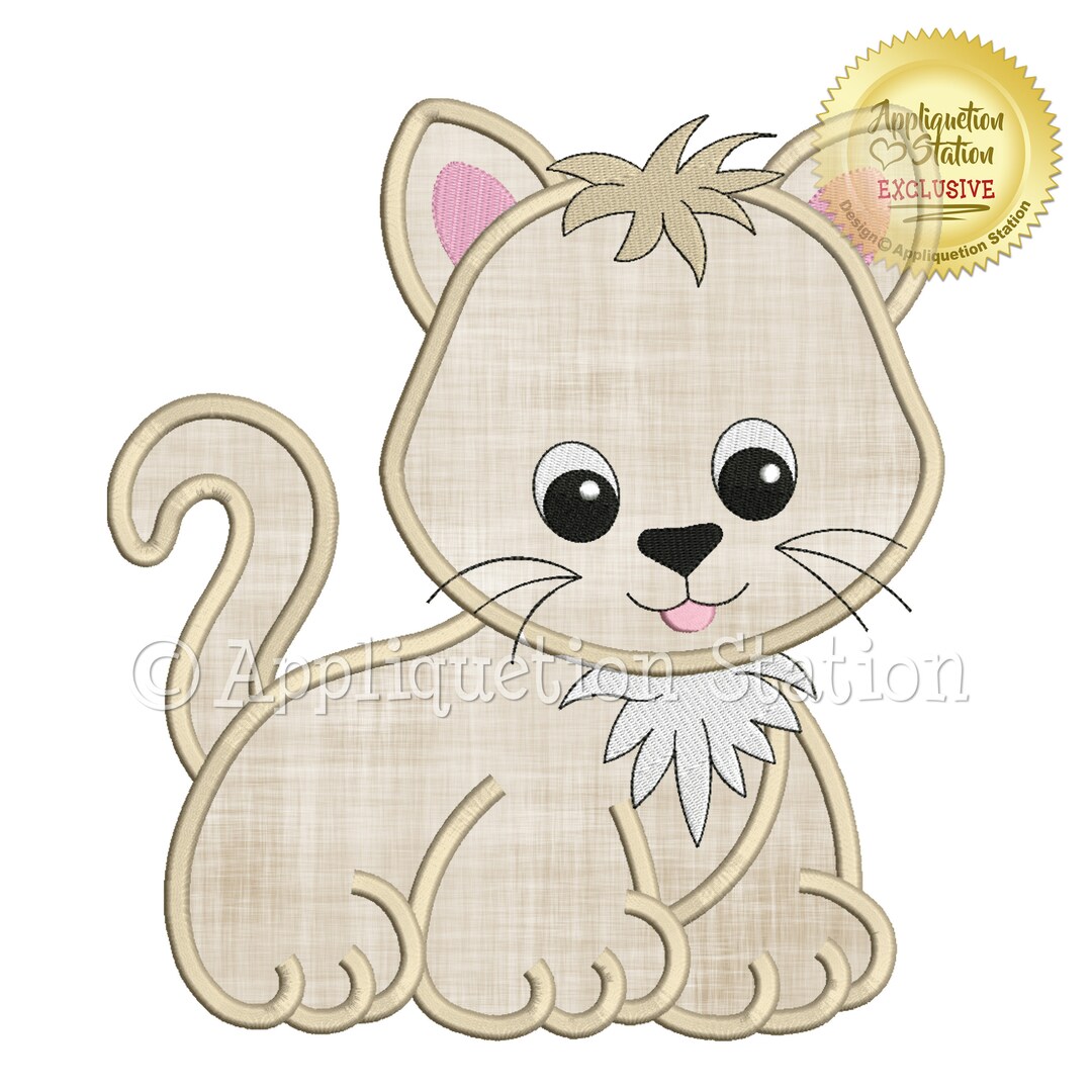 Applique Kitten Machine Embroidery Design Zoo Pals Boy Girl Cute Cat ...