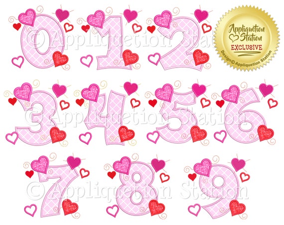 BX Heart Numbers Set Birthday Applique Machine Embroidery | Etsy