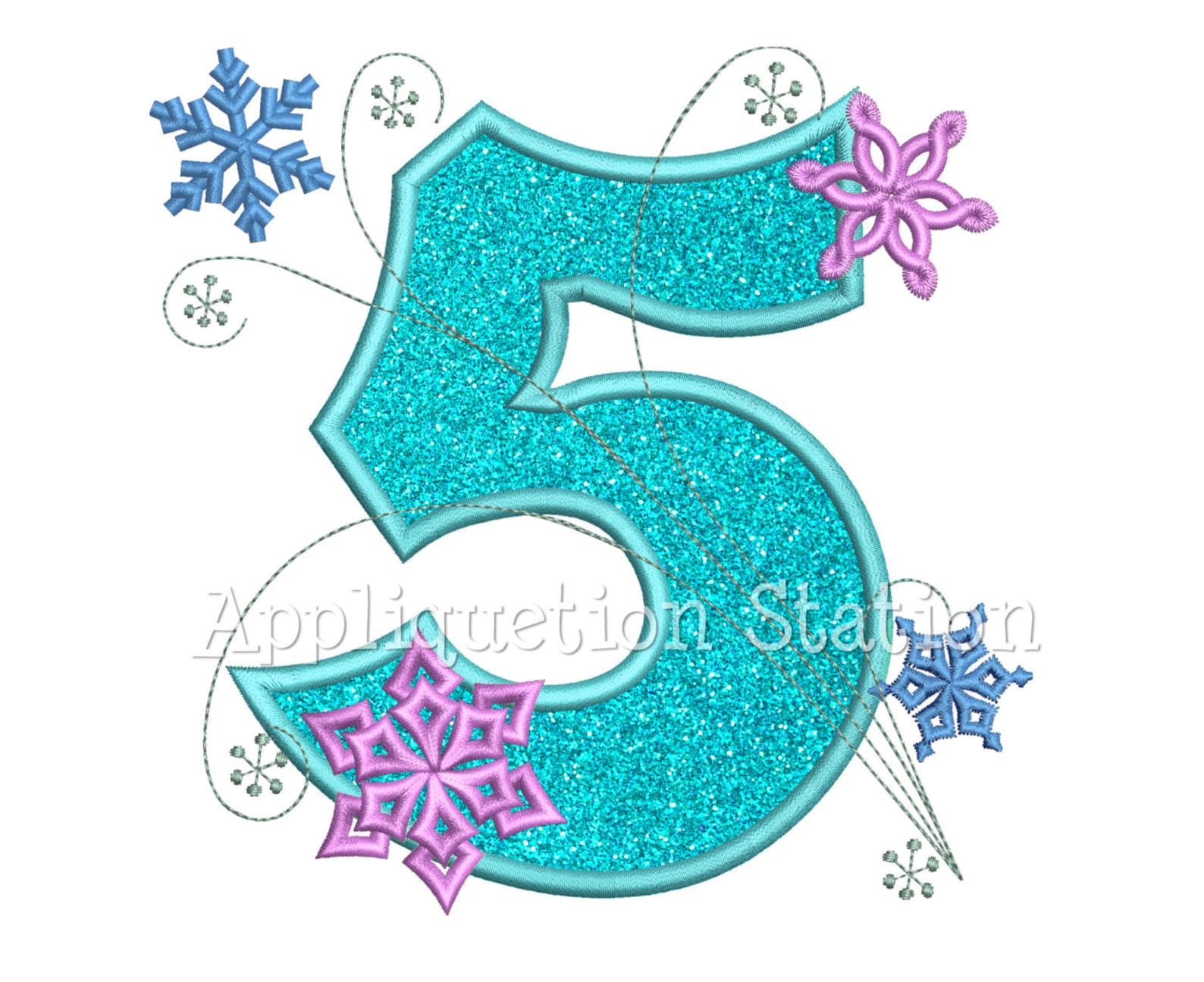 Snowflakes Number Five 5th Birthday Applique Machine Embroidery Design ...