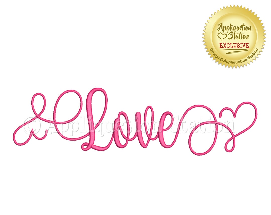 Love Script Machine Embroidery Design Cursive Hearts Filigree Wedding ...