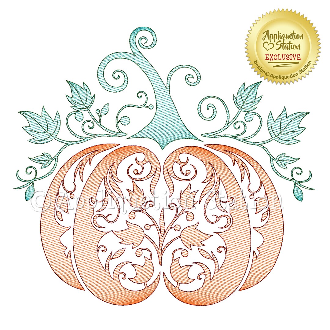 Pumpkin Filigree Sketch Machine Embroidery Design With Vines Fall ...