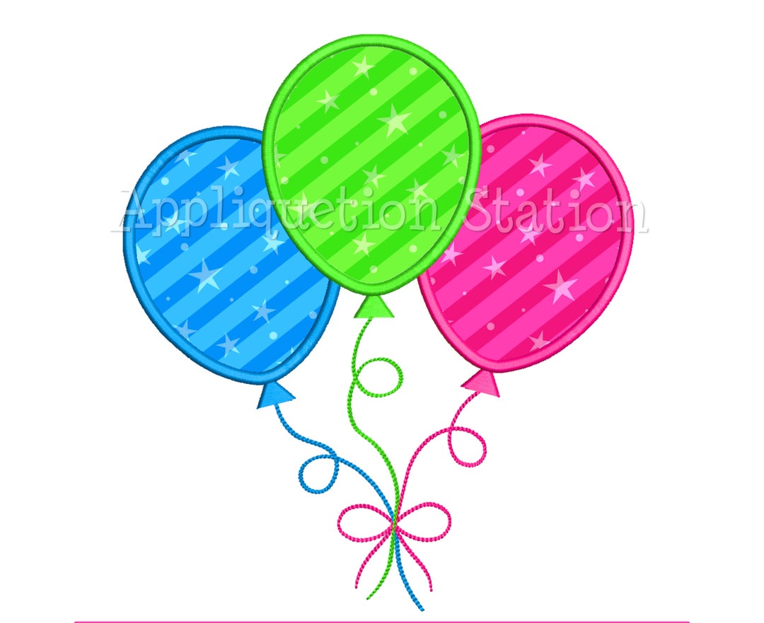 3 Balloon Trio Applique Machine Embroidery Design Birthday Balloons ...