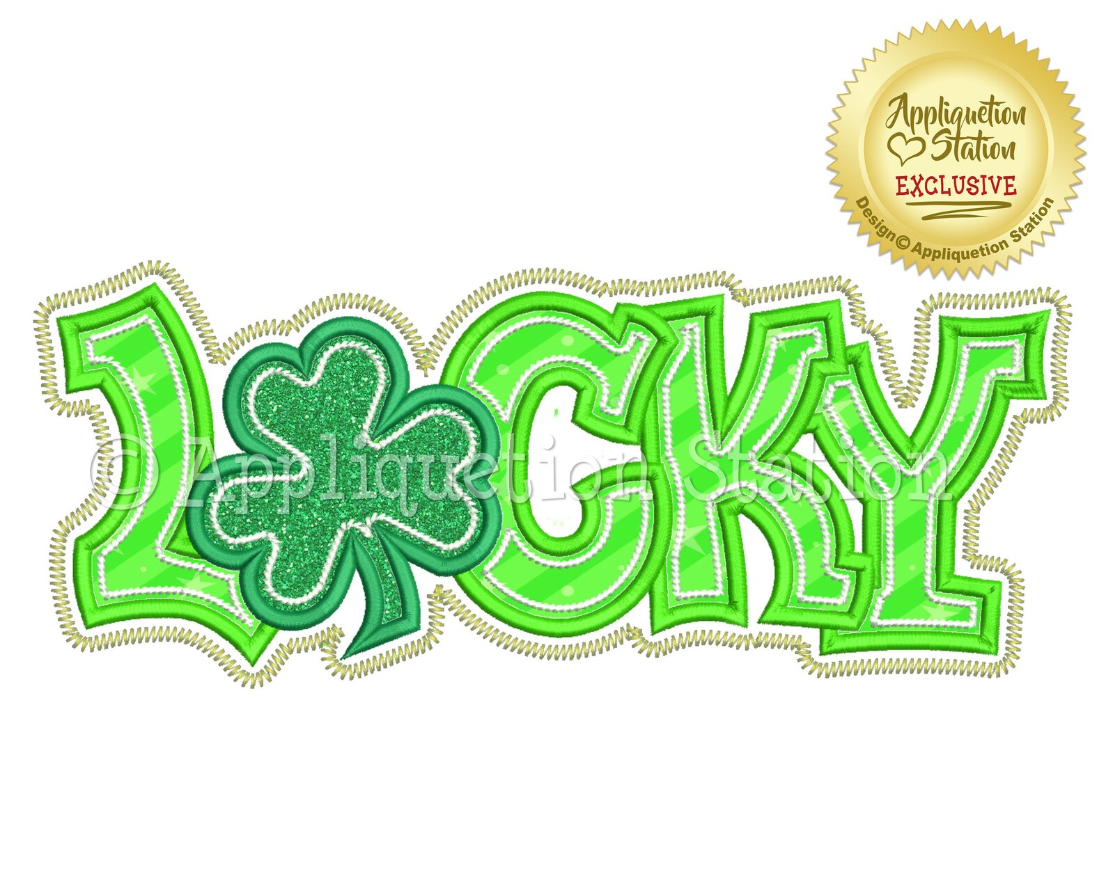 Lucky With Clover Applique Machine Embroidery Design St Patrick's Day ...