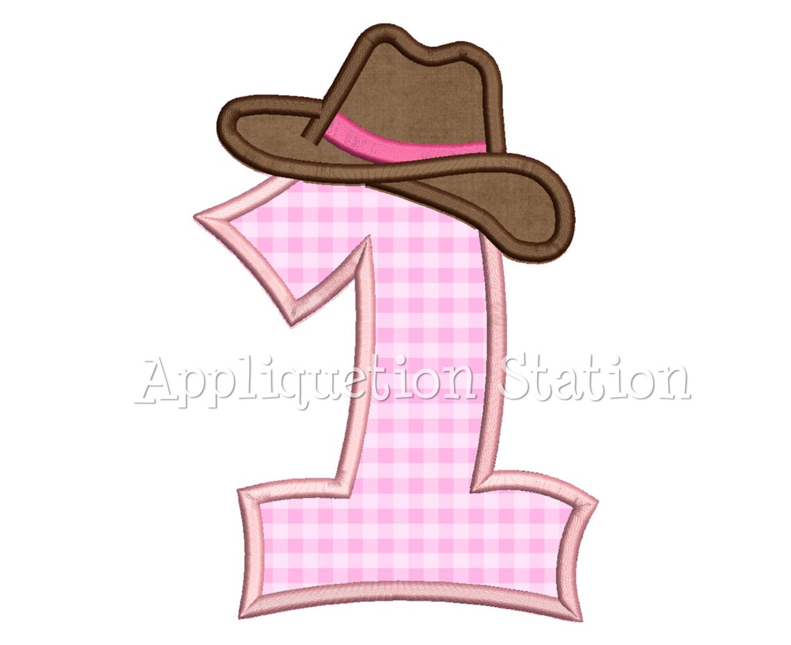 Number One Cowboy Hat 1st Birthday Applique Machine Embroidery Design ...