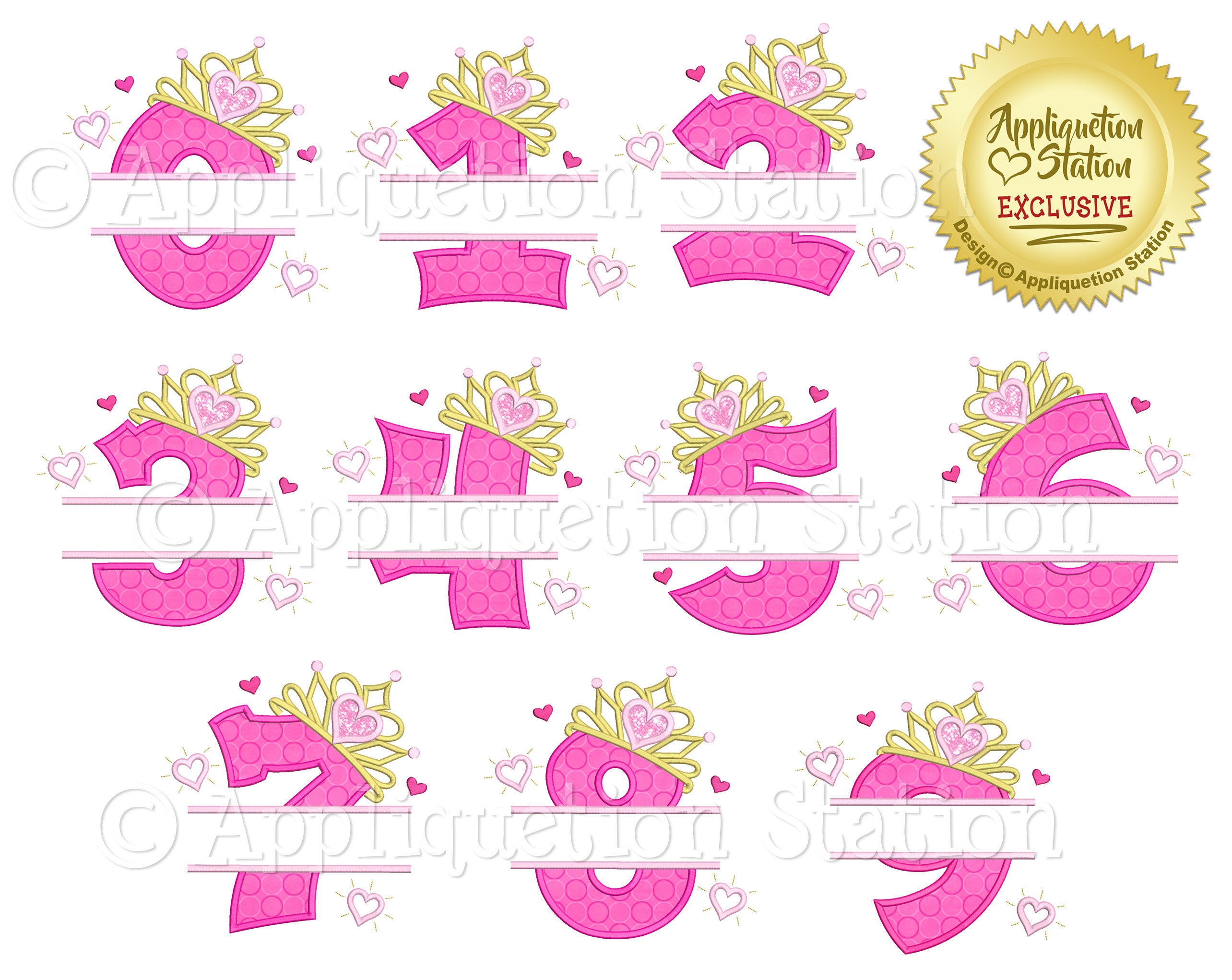 Sewing & Fiber Split Princess Tiara Numbers Set 0-9 Applique Machine ...