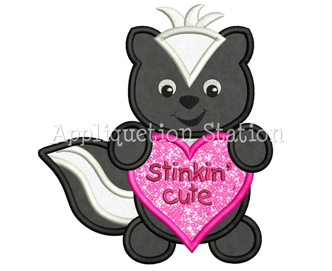 Stinkin' Cute Skunk with Heart Valentines Applique Machine | Etsy