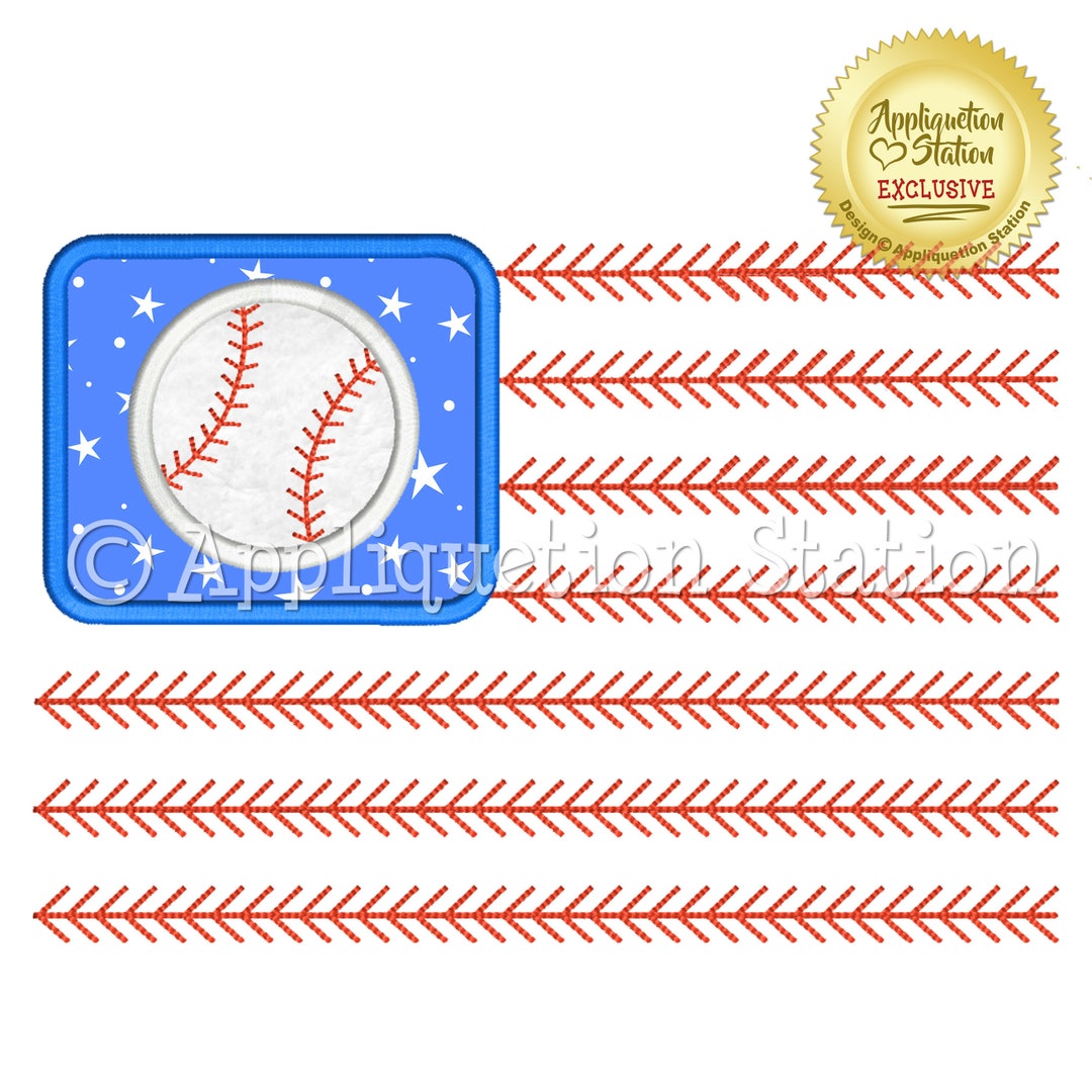 Baseball Flag Applique Machine Embroidery Design American USA Patriotic ...