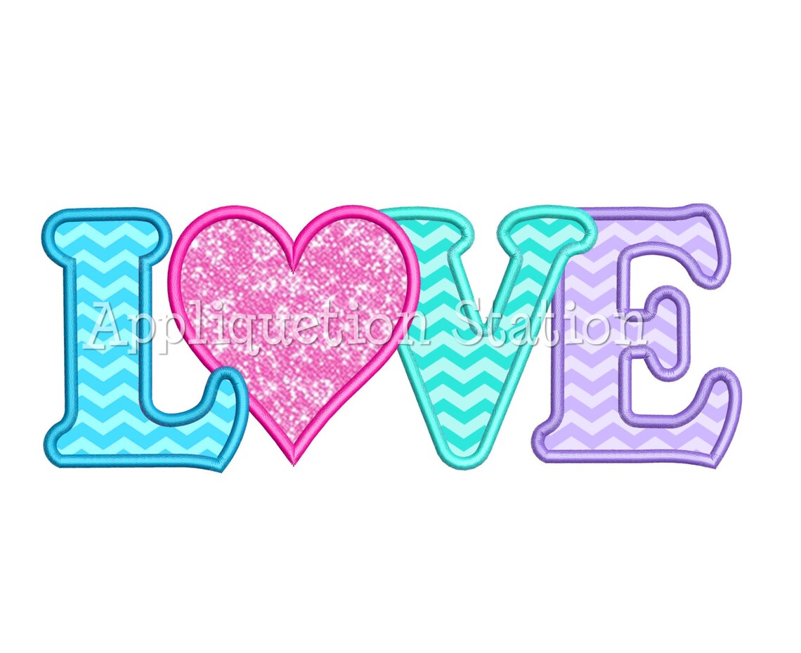 Valentine Heart LOVE Applique Machine Embroidery Design INSTANT ...
