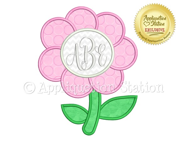 Applique Monogram Flower Machine Embroidery Design Initials | Etsy