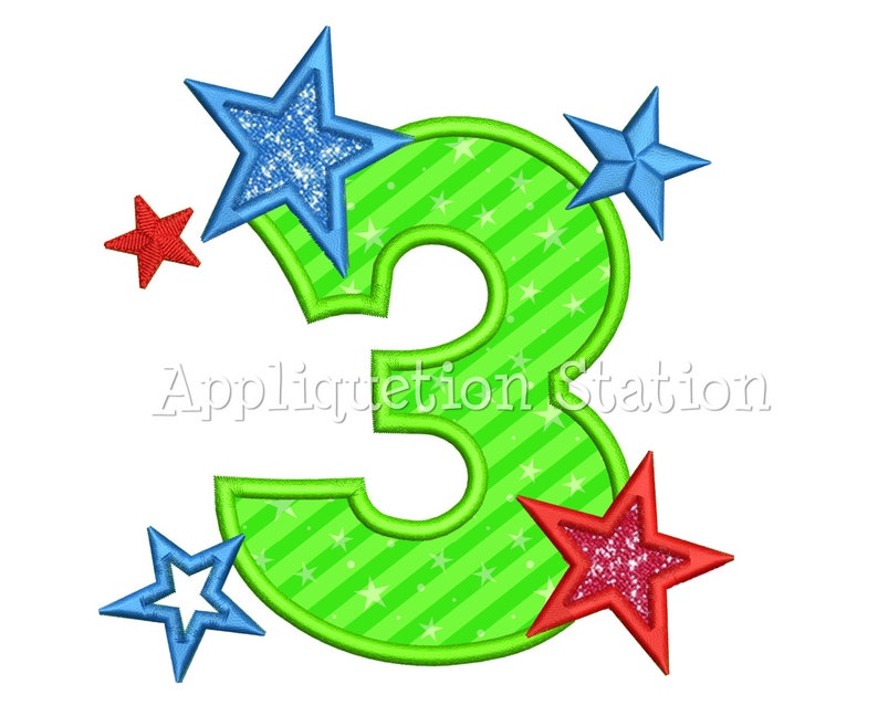 Boys Star Number 3 Birthday Applique Machine Embroidery Design - Etsy