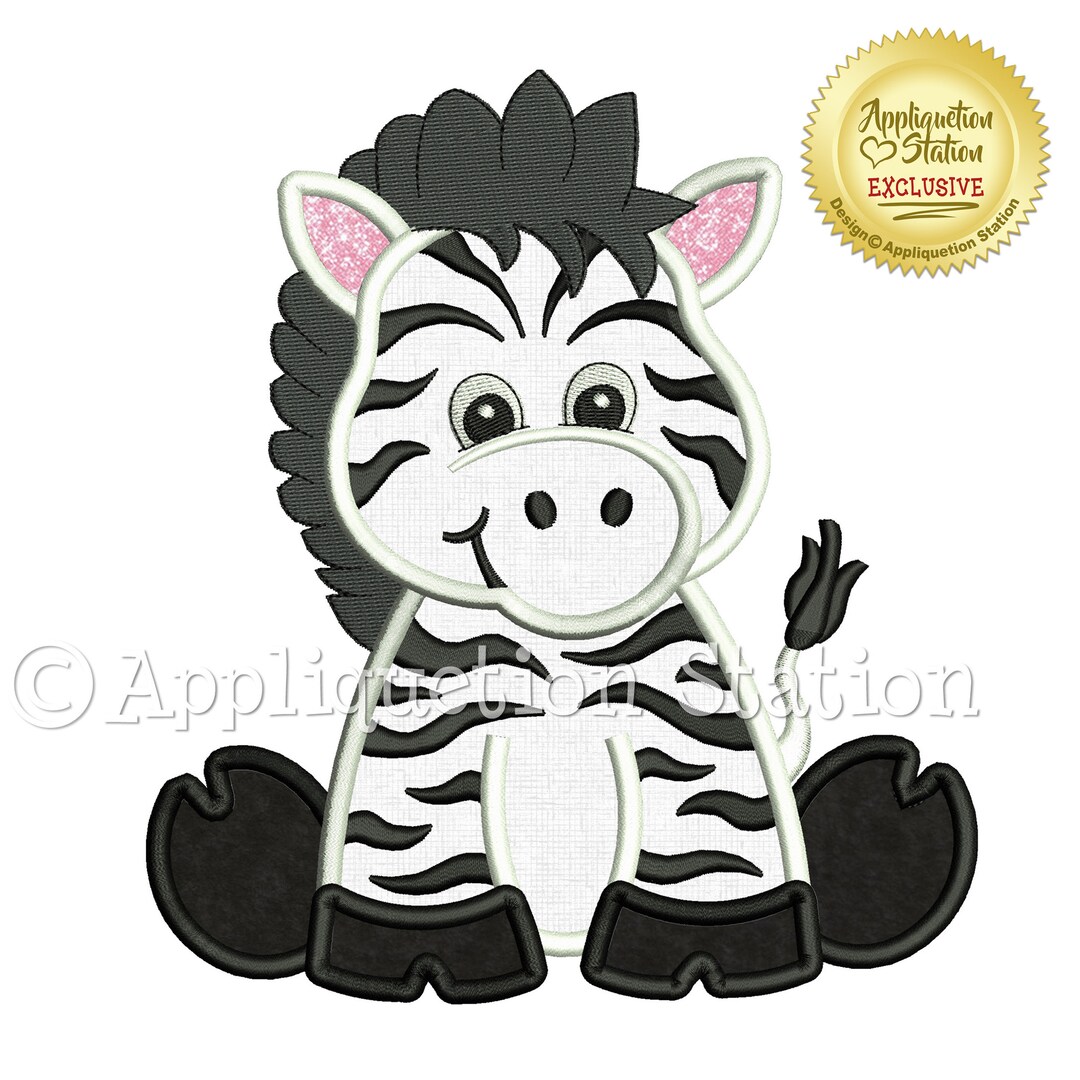 Applique Zebra Machine Embroidery Design Zoo Baby Safari Cute Animal ...