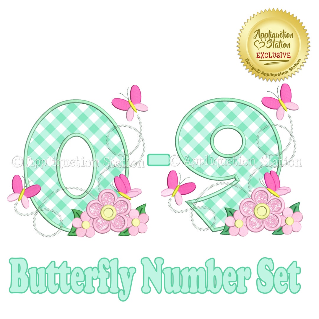 BX Butterfly Flower Numbers Set Applique Machine Embroidery Design ...