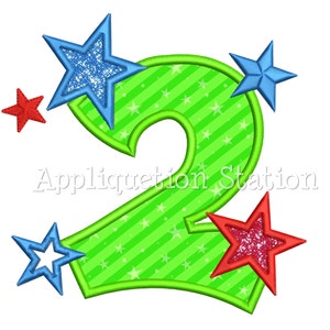 Boys Star Number 2 Birthday Applique Machine Embroidery Design Two 2nd ...