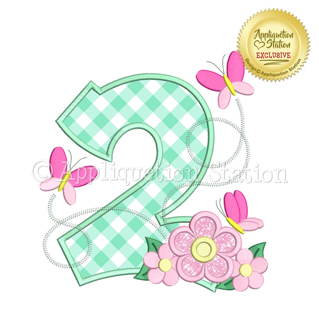 Butterfly Number 2 Applique Machine Embroidery Design Birthday Two 2nd ...
