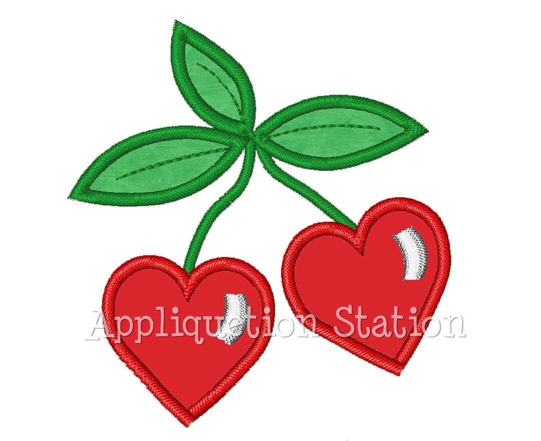 Heart Cherries Applique Machine Embroidery Design Cherry Valentine ...