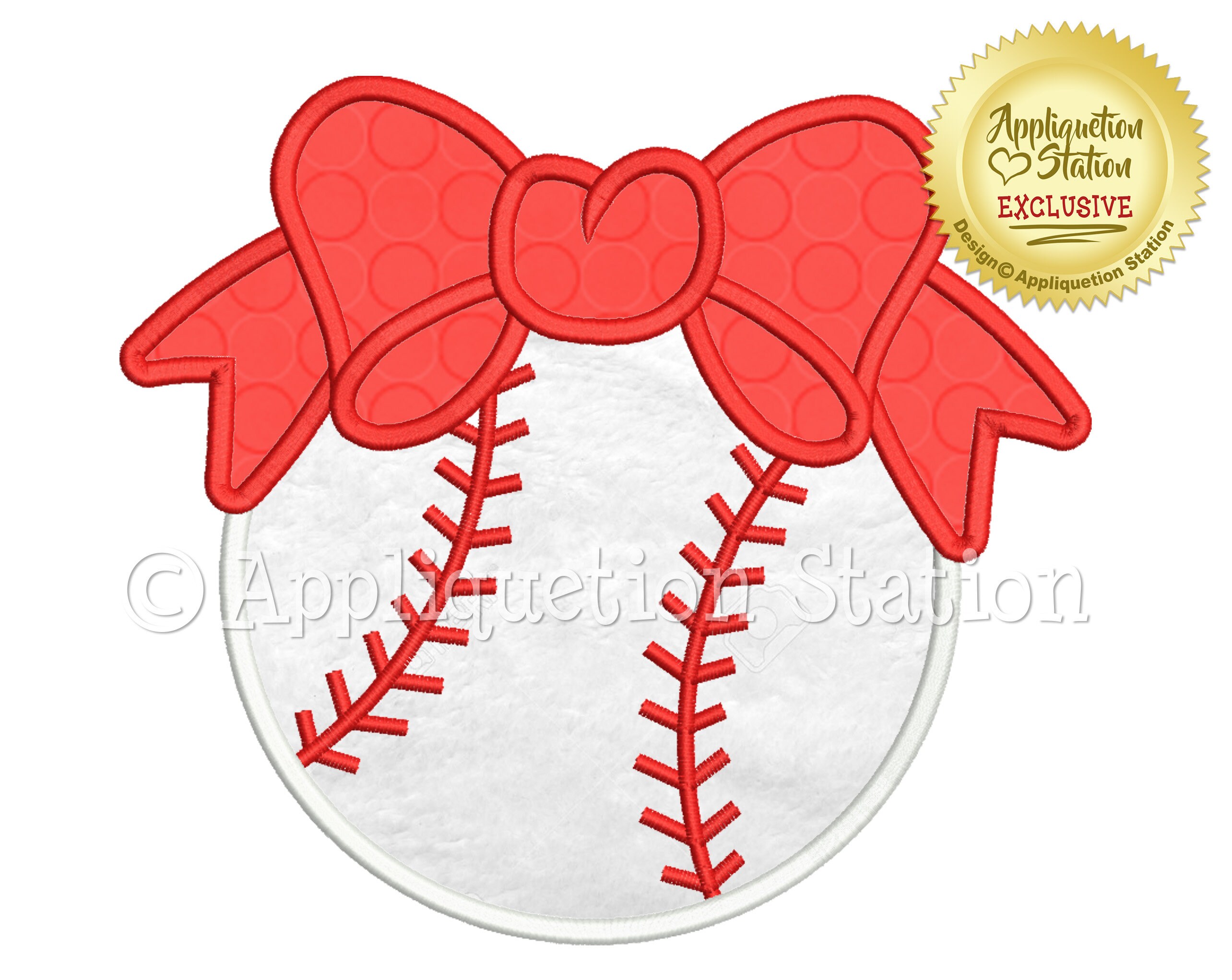 Baseball With Bow Applique Machine Embroidery Design Spring - Etsy