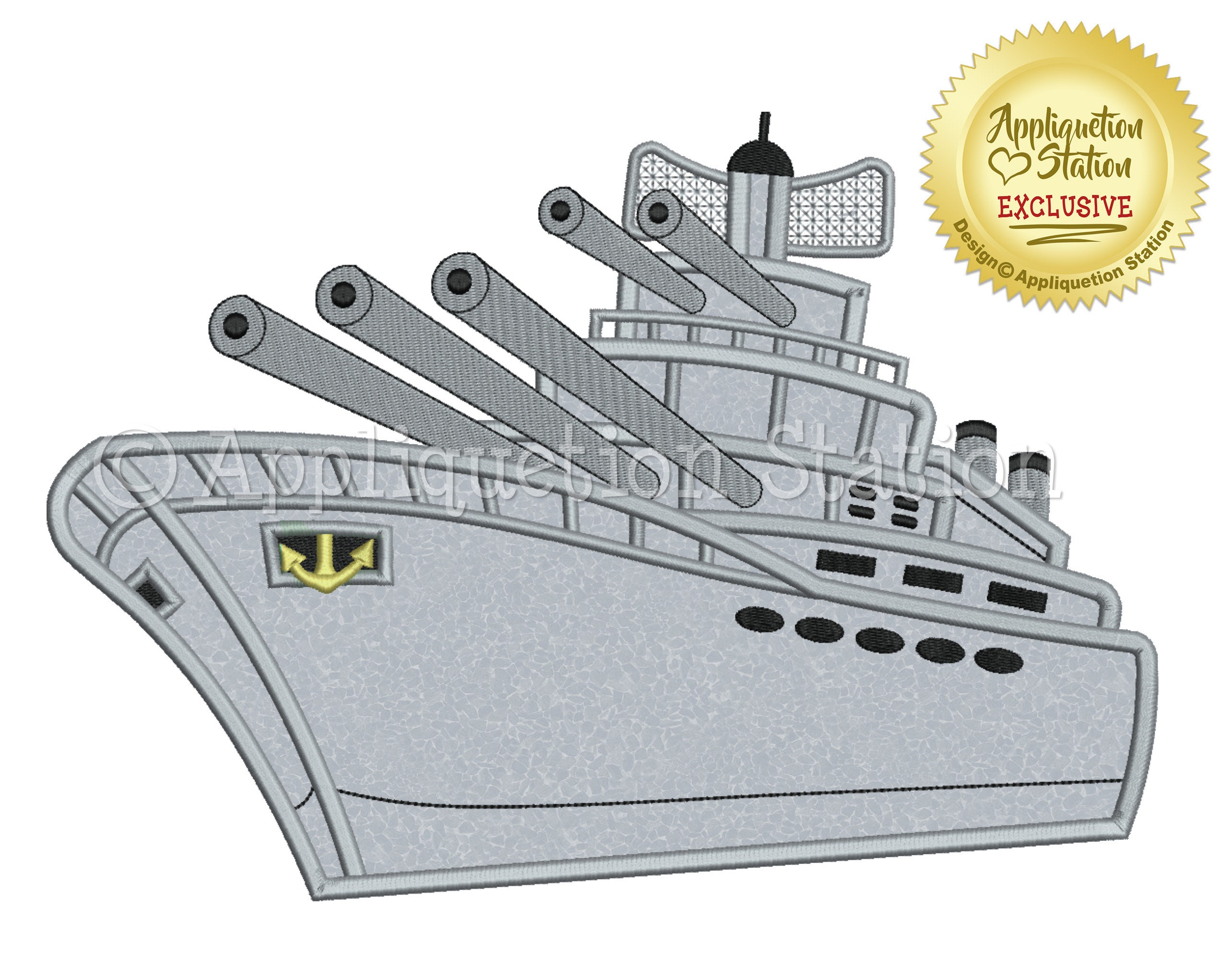 Battleship Applique Machine Embroidery Design Boy Destroyer Ship Boat ...