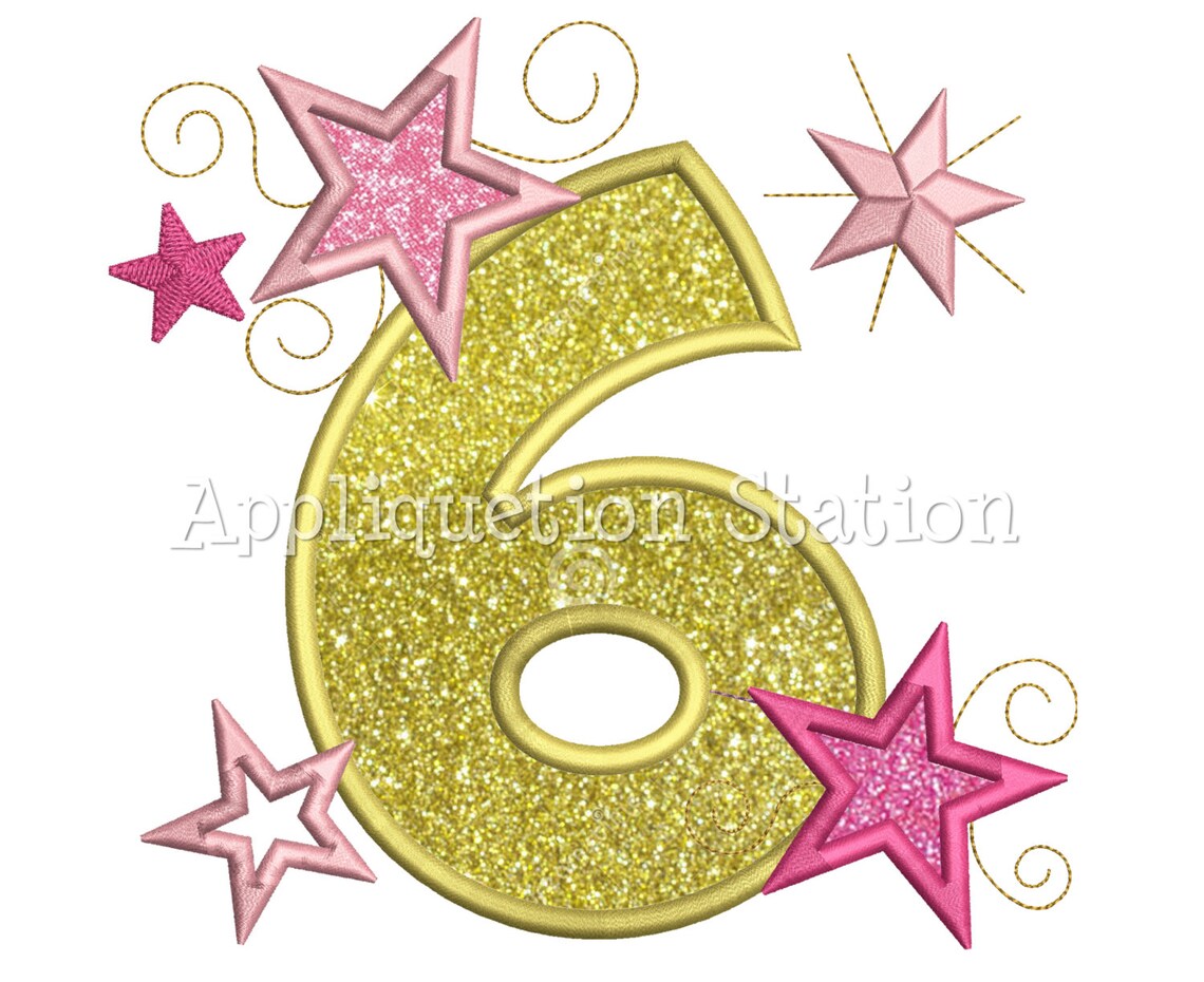 Star Number Six 6th Birthday Applique Machine Embroidery Design Sixth ...