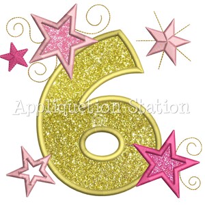 Star Number Six 6th Birthday Applique Machine Embroidery Design Sixth ...