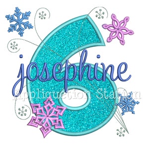 Snowflakes Number Six 6th Birthday Applique Machine Embroidery Design ...