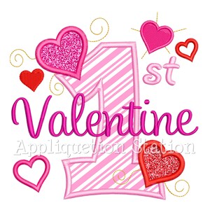 1st Valentine Number One Hearts Applique Machine Embroidery Design ...