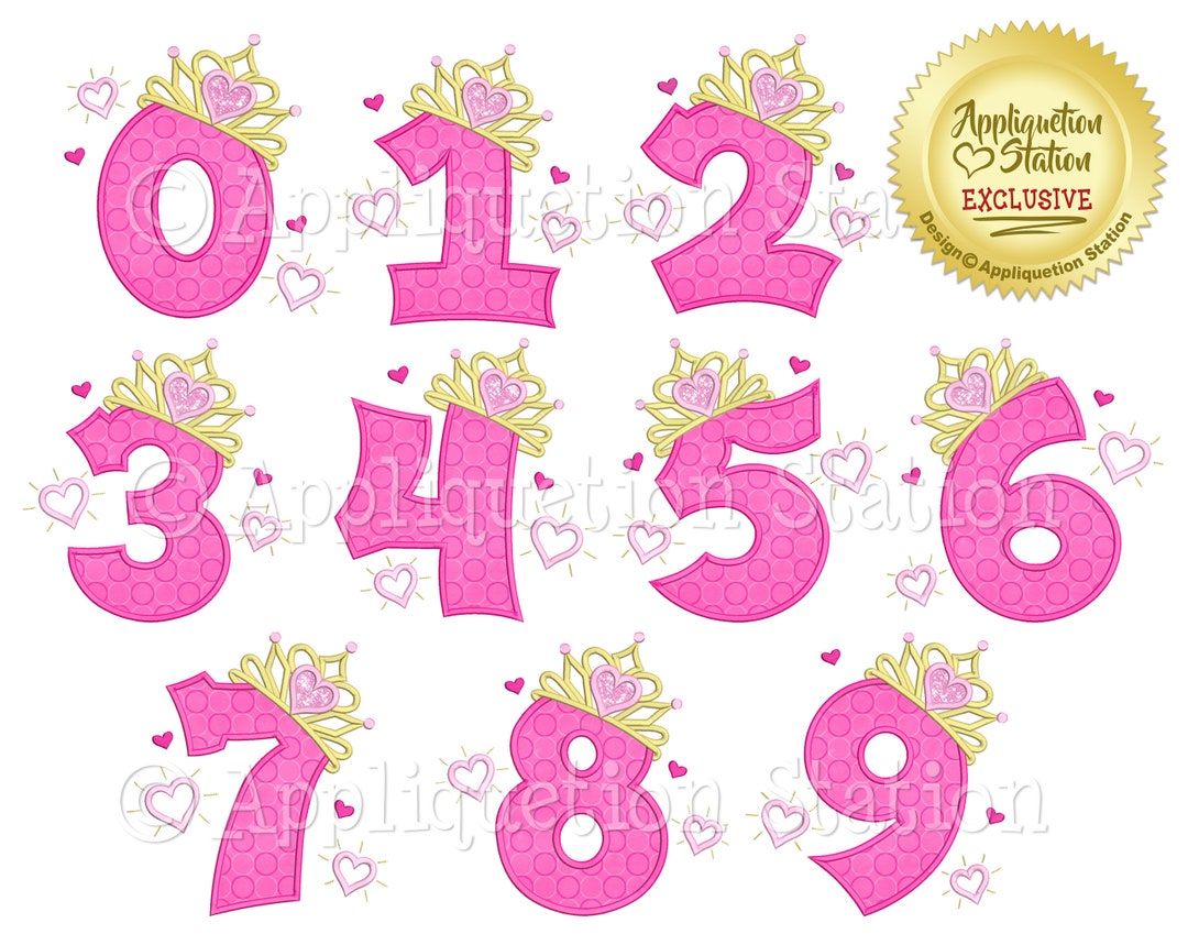 BX Princess Tiara Numbers Set 0-9 Applique Machine Embroidery - Etsy