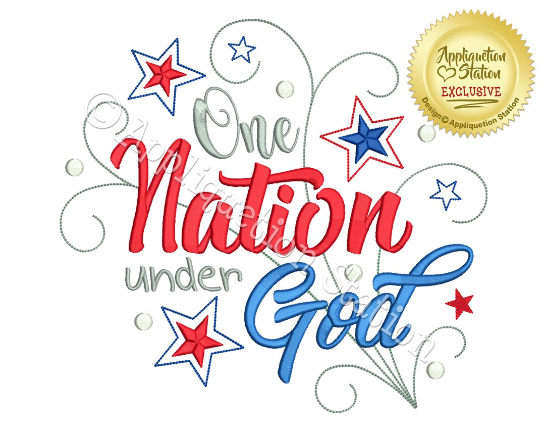 Machine Embroidery One Nation Under God Word Art Design Pattern ...