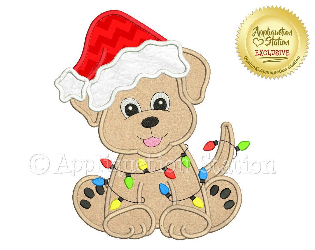 Christmas Puppy Tangled Lights Applique Machine Embroidery Designs Dog ...