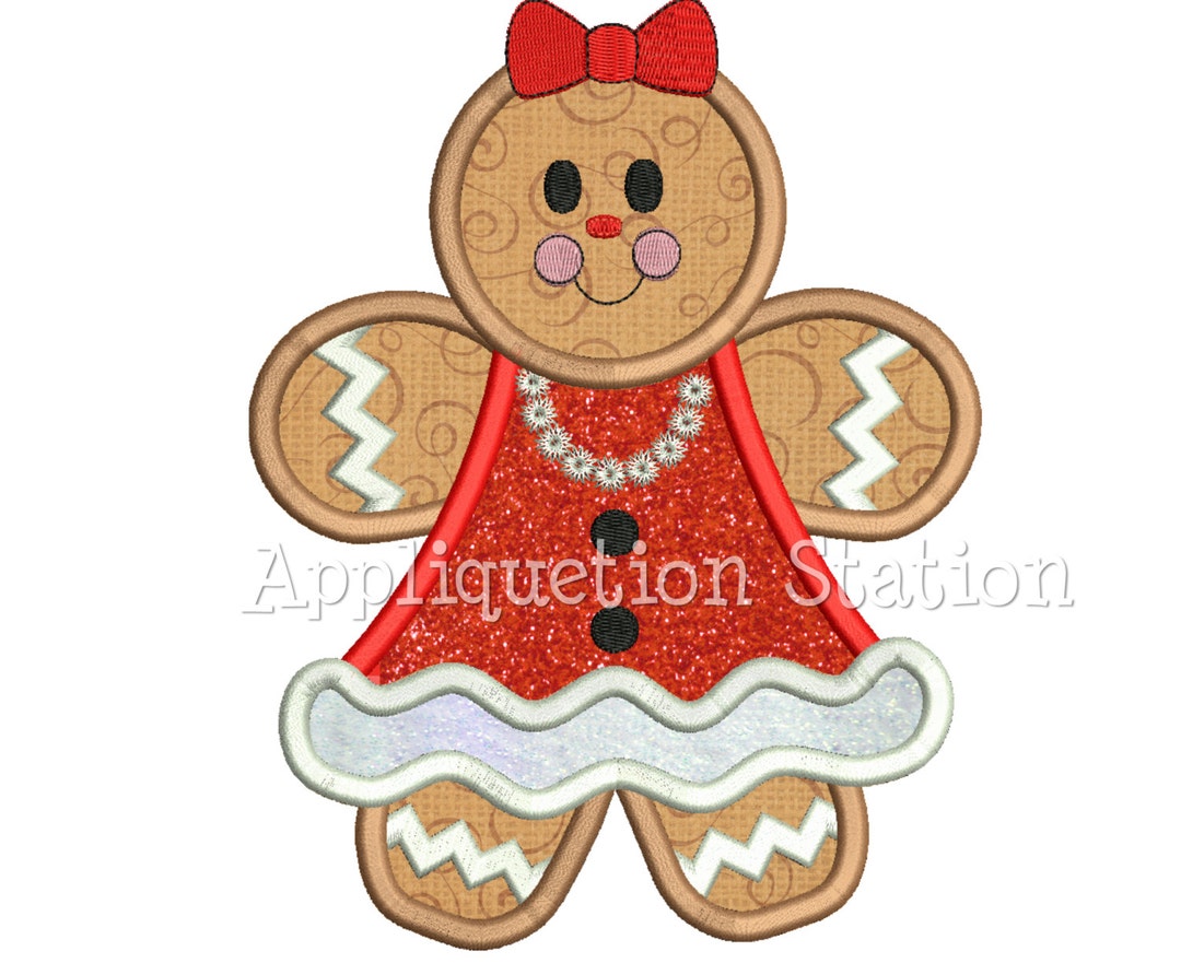 Gingerbread Girl Lady Applique Machine Embroidery Design Christmas ...