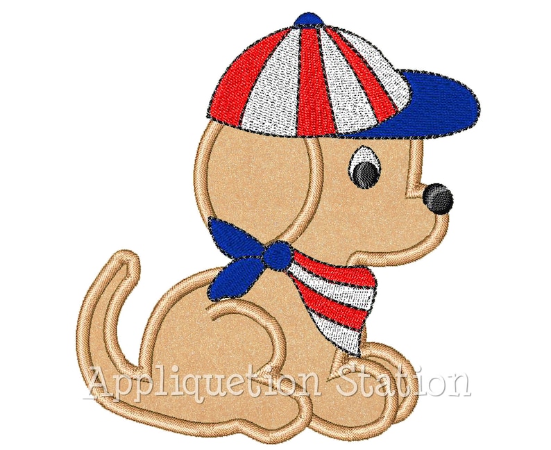 Patriotic Puppy Dog With Hat Applique Machine Embroidery Design Pattern ...