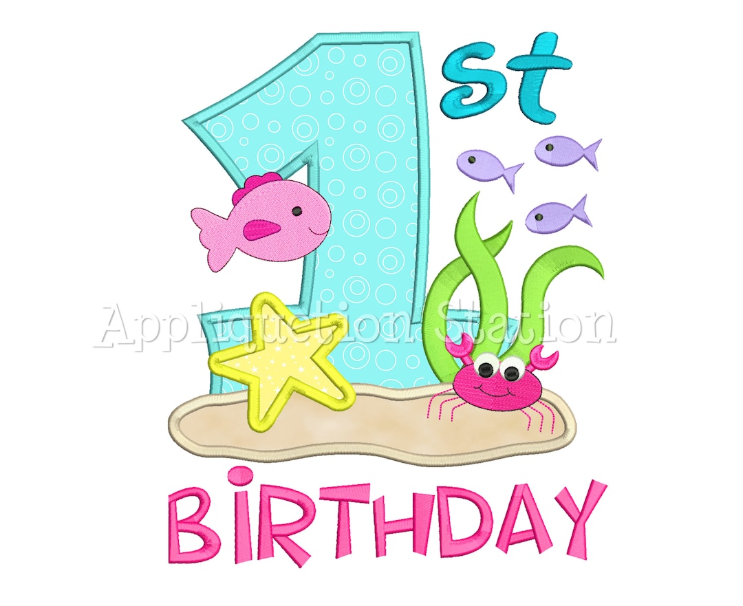 My First Birthday Under the Sea Number One Applique Machine Embroidery ...