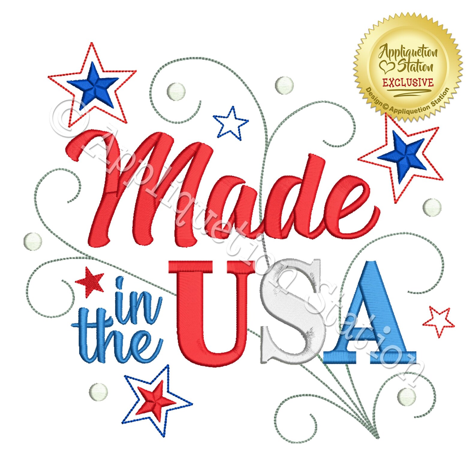 Made in the USA Machine Embroidery Word Art Design Pattern Patriotic ...