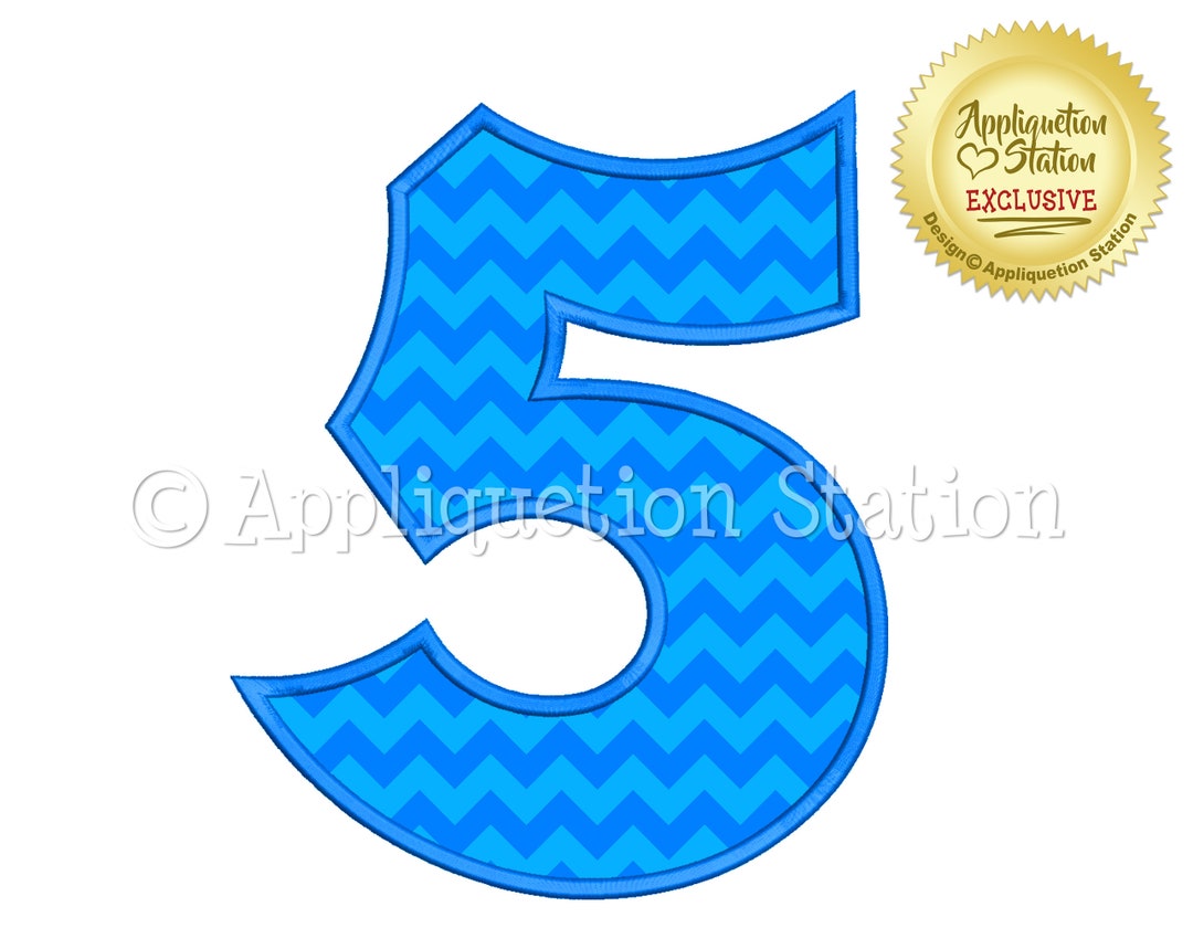 Bubble Number 5 Plain Birthday Applique Machine Embroidery Design Blue ...