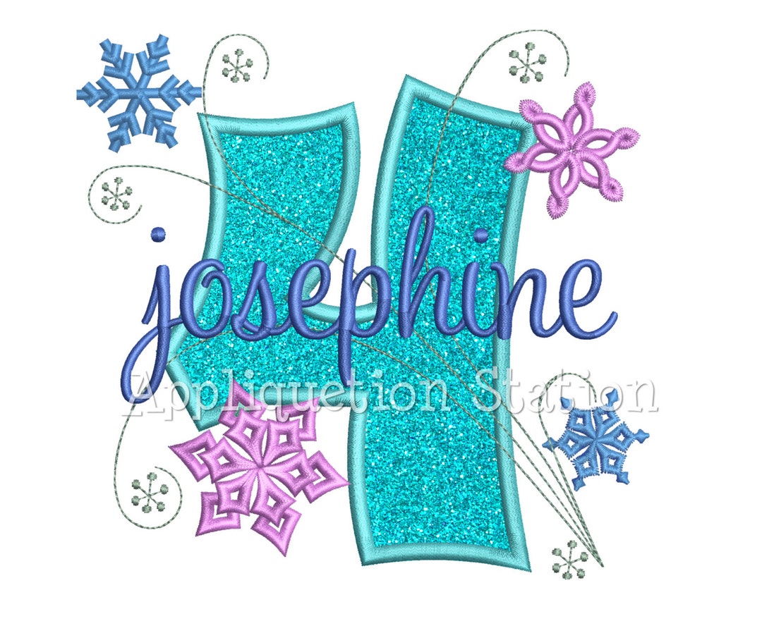 Snowflakes Number Four 4th Birthday Applique Machine Embroidery Design ...