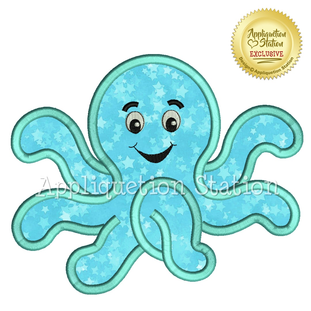 Octopus Applique Machine Embroidery Design Blue Boy Cute Nautical Ocean ...