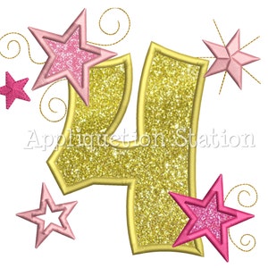 Star Number Four 4th Birthday Applique Machine Embroidery Design 4 ...